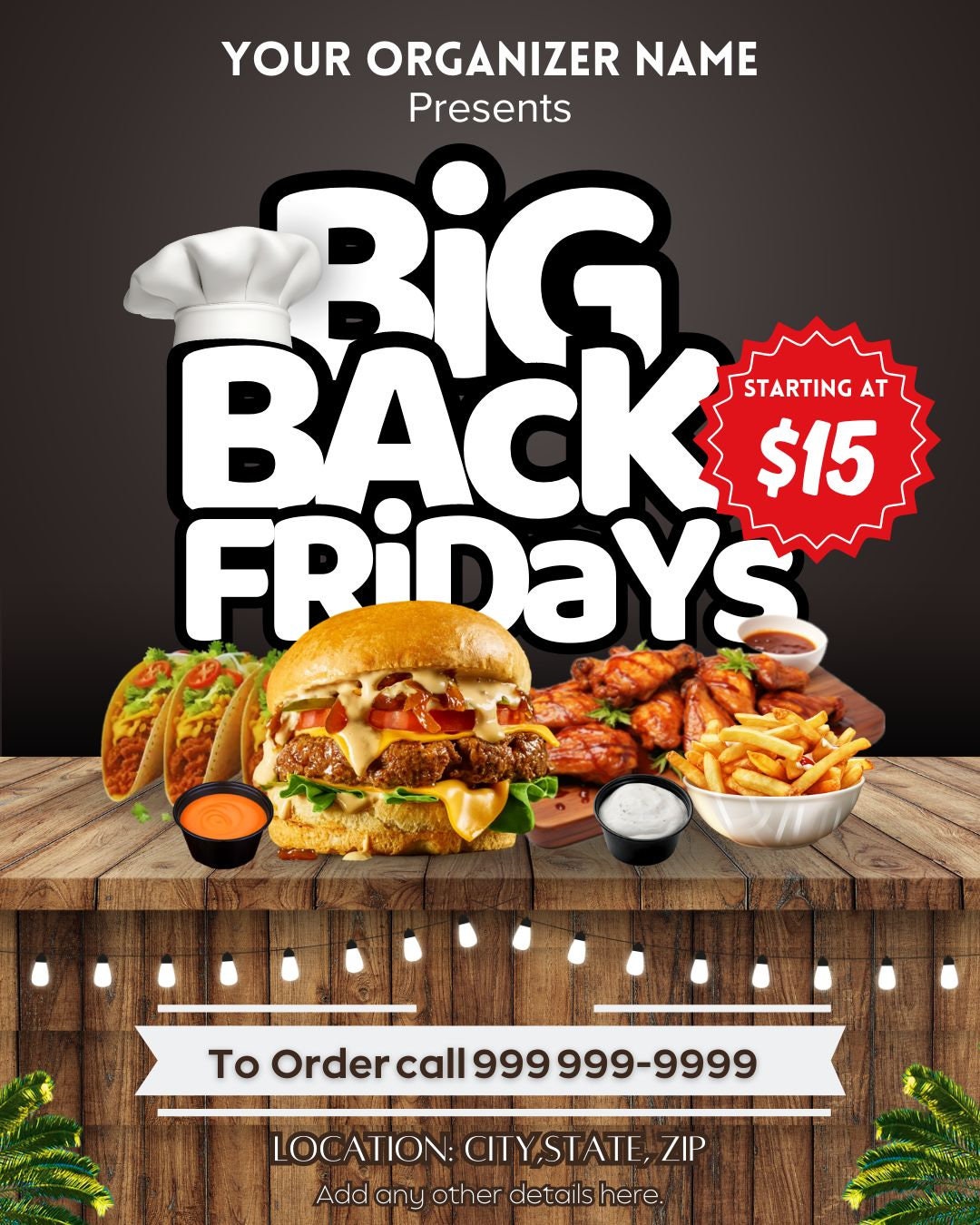 Big Back Fridays Flyer: Restaurant Promo, Editable Canva Template ...