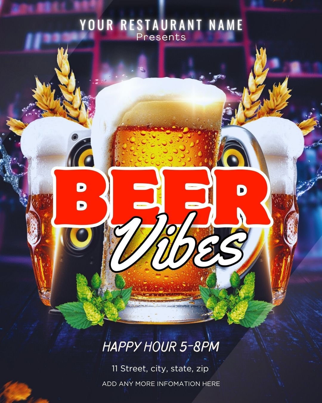 Beer Vibes Flyer / Beer Party Flyer / Happy Hour / DIY Editable Canva ...