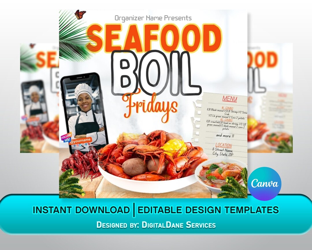 Seafood Boil Fridays Flyer: Chef Canva Template (digital Download) - Etsy