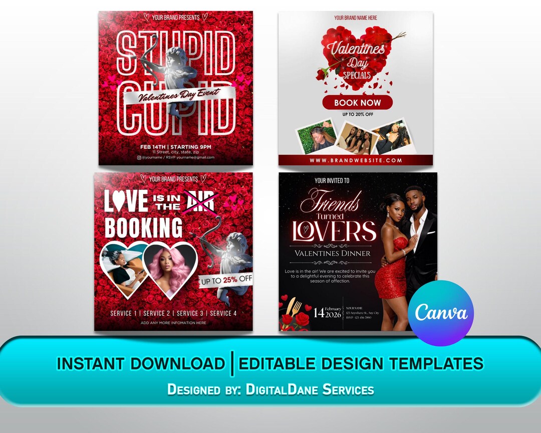Valentines Day Flyer Bundle / DIY Canva Design Template / Friends ...