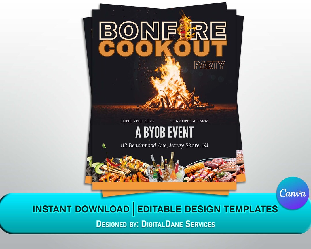 Bonfire Cookout Party Poster, Editable Party Flyer, Instagram Post ...