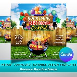 Birthday Cookout Flyer / Backyard Cookout Flyer / DIY Canva Editable ...
