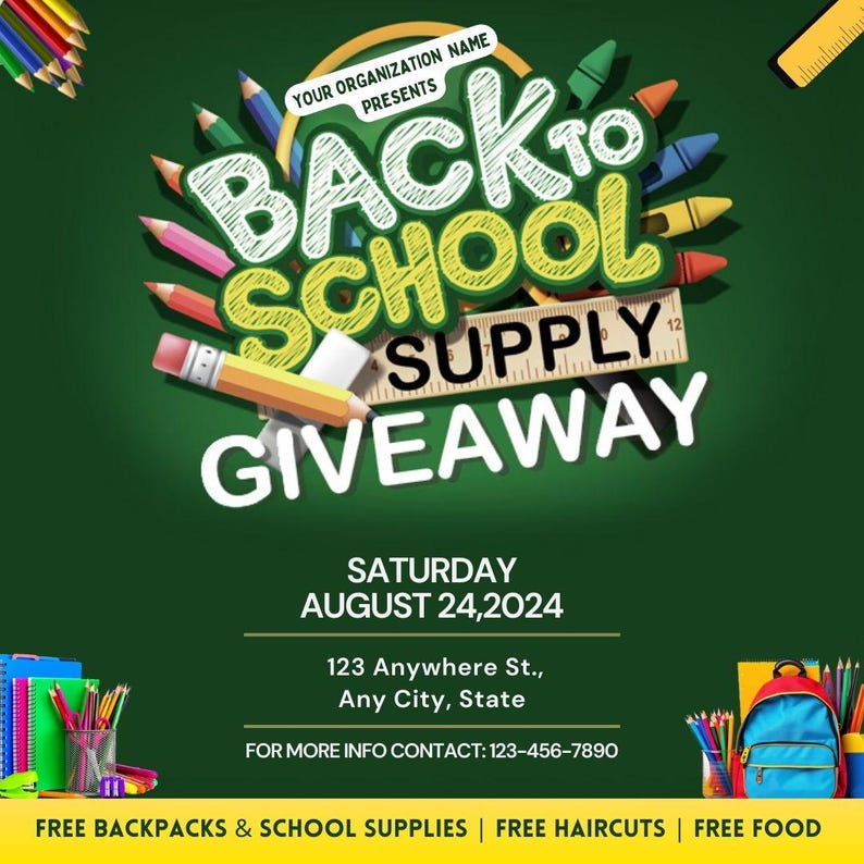 Back to School Giveaway Flyer: Editable Canva Template (1080x1080px ...