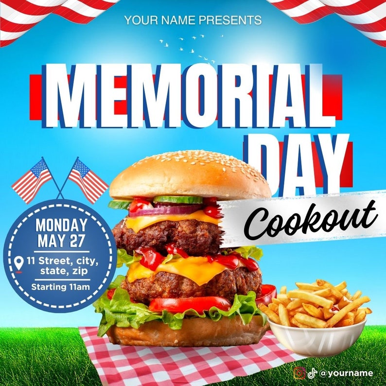 Memorial Day Cookout Flyer / Holiday Food Flyer / DIY Canva Editable ...
