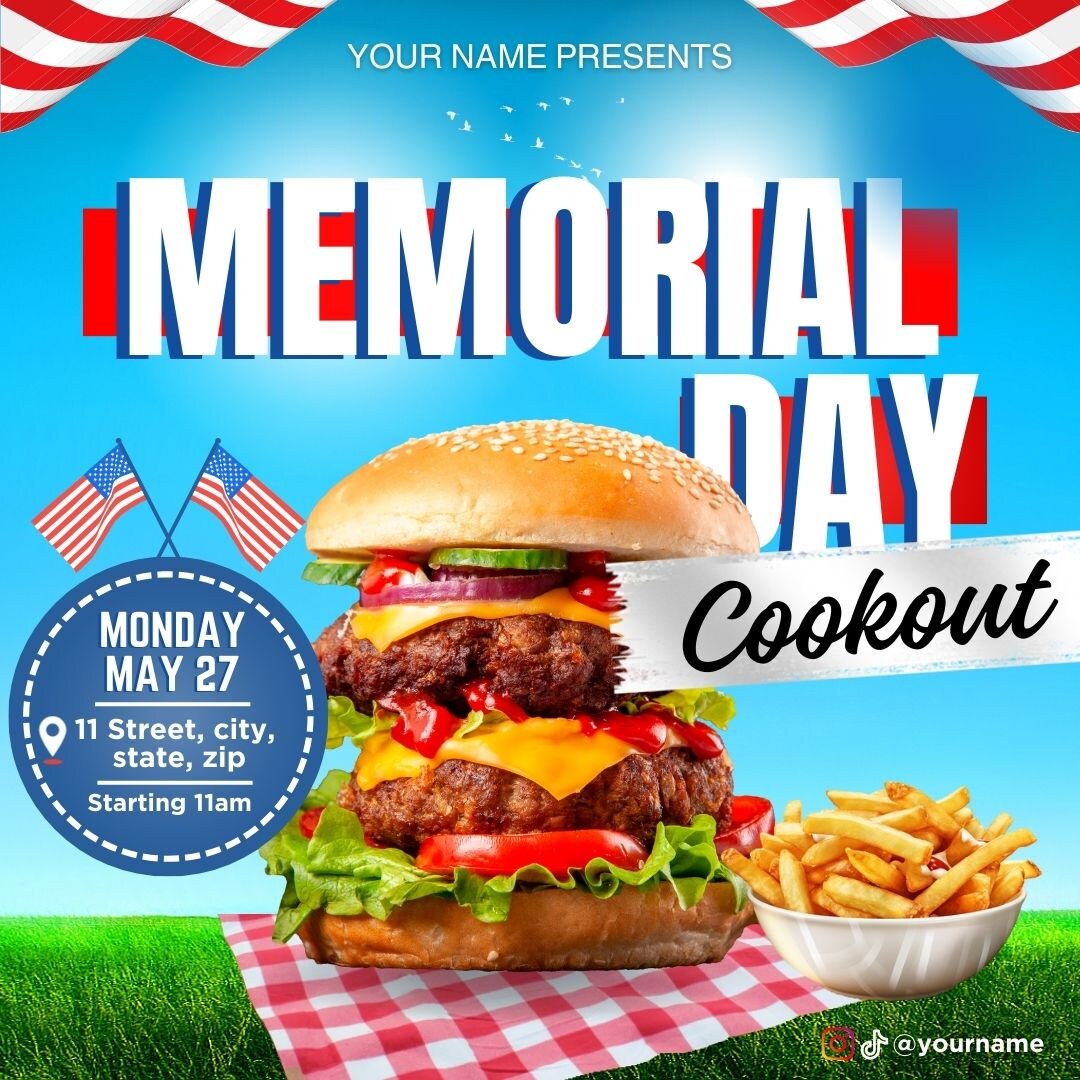 Memorial Day Cookout Flyer / Holiday Food Flyer / DIY Canva Editable ...