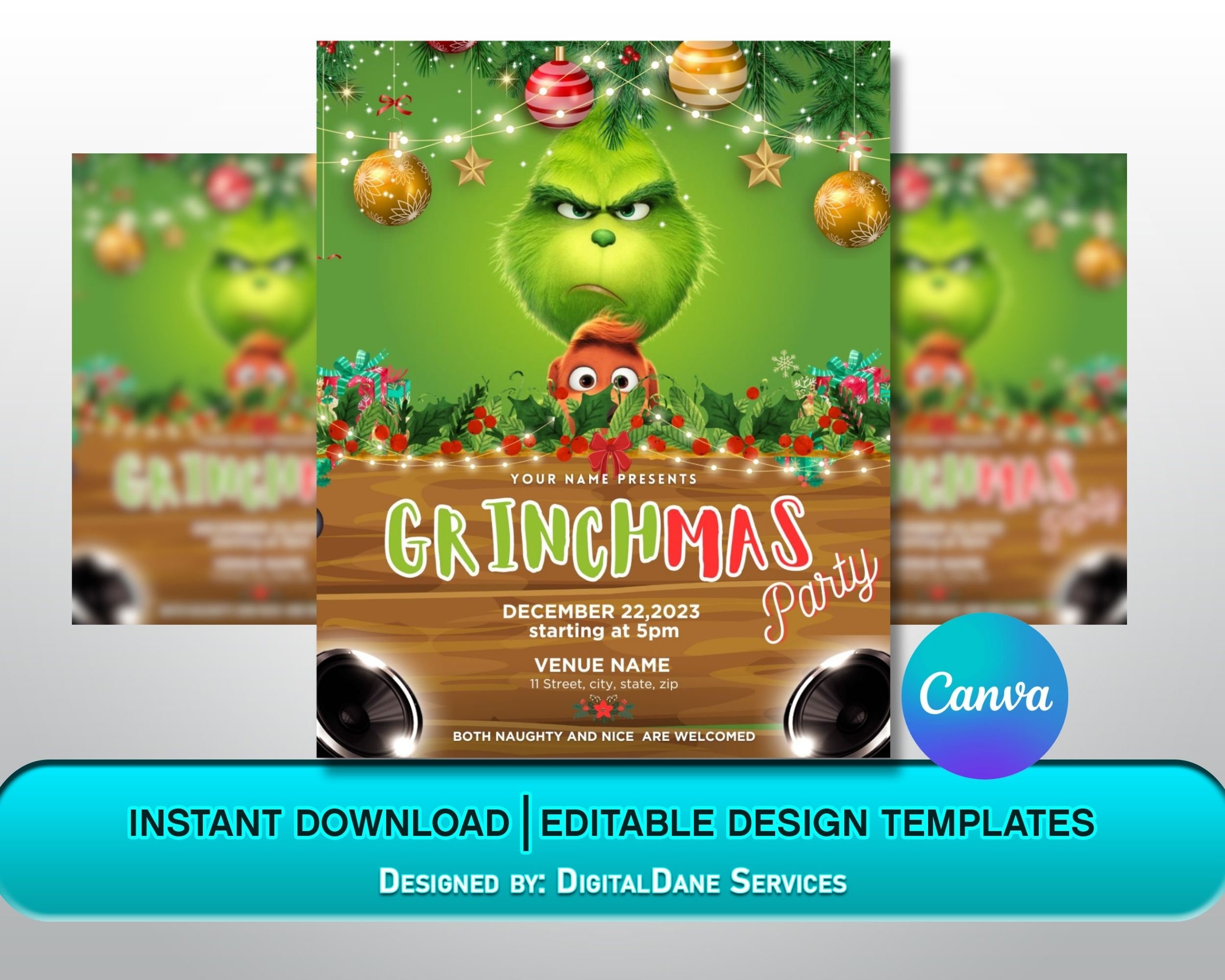 Grinchmas Party Flyer / Christmas Party Flyer / Grinch Editable Design ...