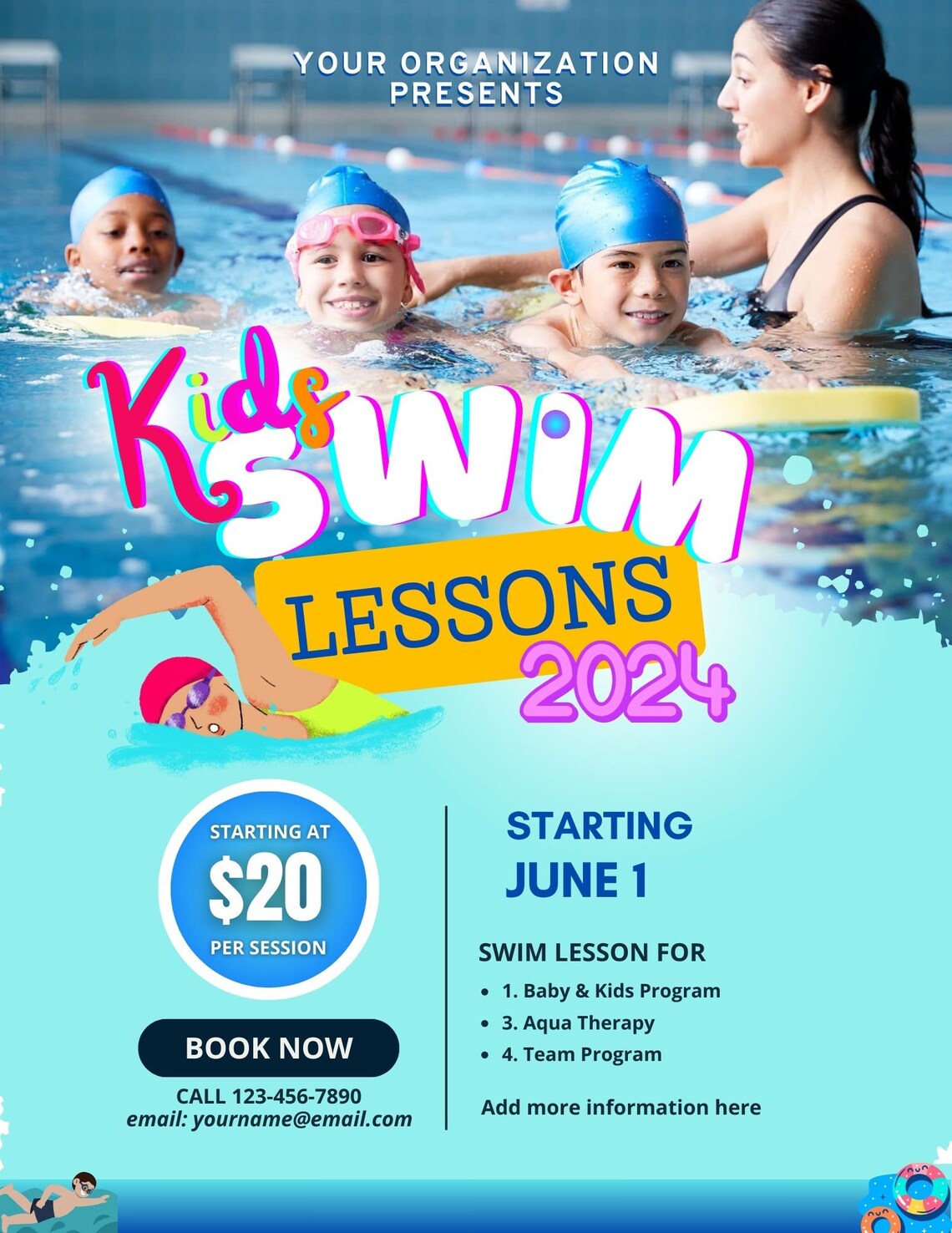 Kids Swim Lessons Flyer / Summer Swimming Lessons Ad / Printable 8.5 X ...