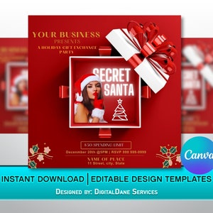 Secret Santa Party Invitation Template: Editable Christmas Flyer (canva ...