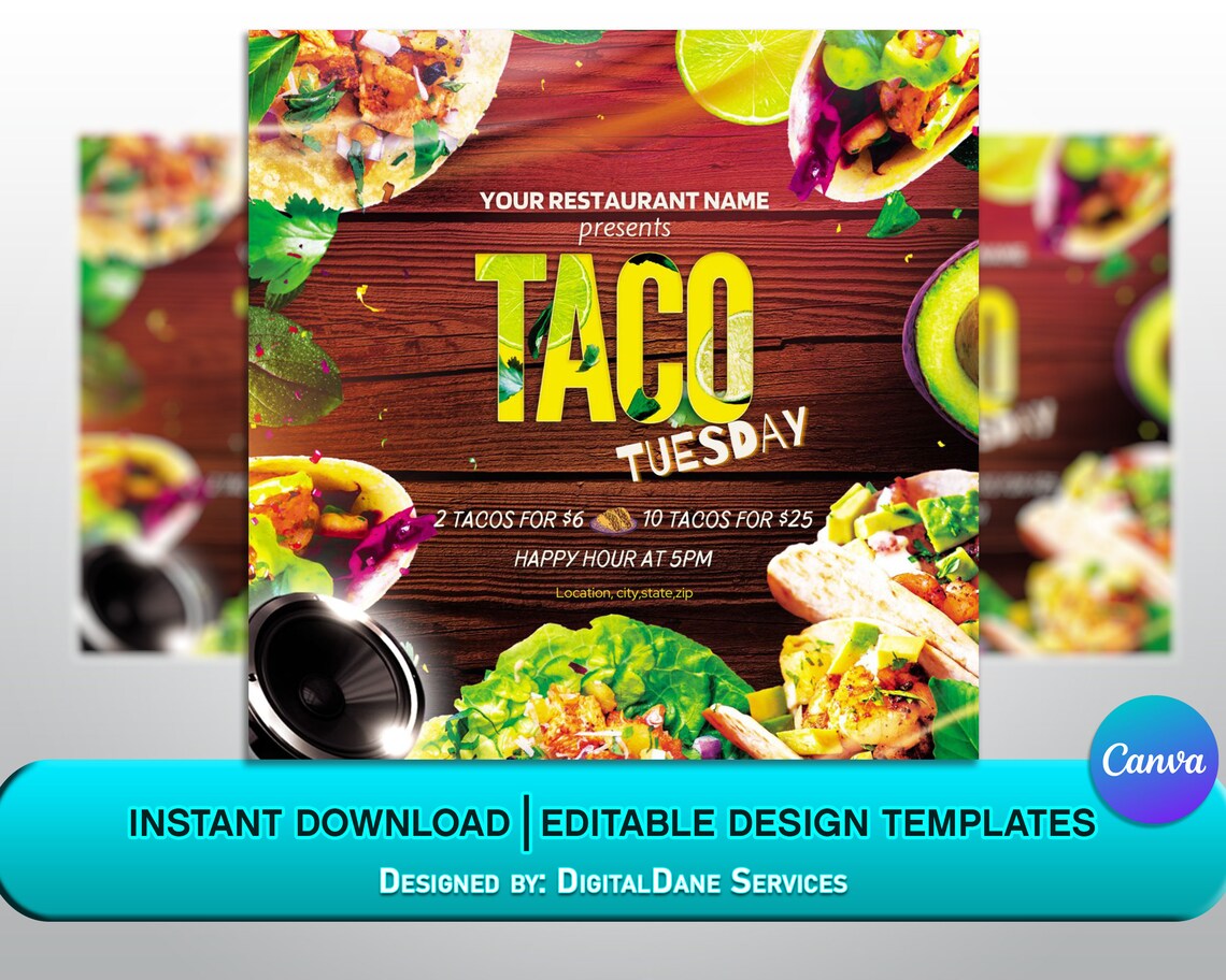 Taco Tuesday Flyer, Editable Taco Tuesday Flyer, Food Business Flyer ...