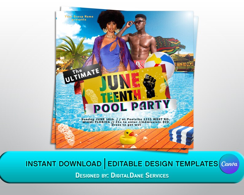 Juneteenth Pool Party Flyer, Editable Pool Party Flyer, Juneteenth Pool ...