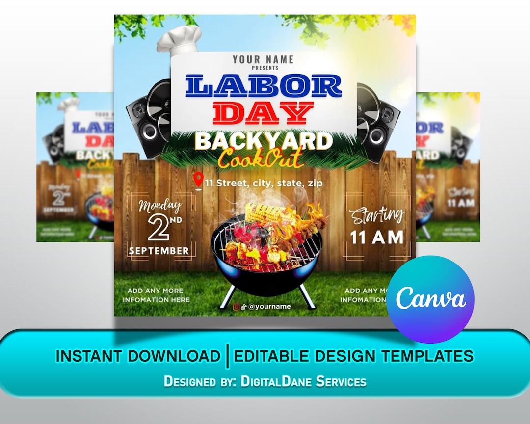 Labor Day Cookout Flyer: Editable BBQ Party Template (canva, Digital ...