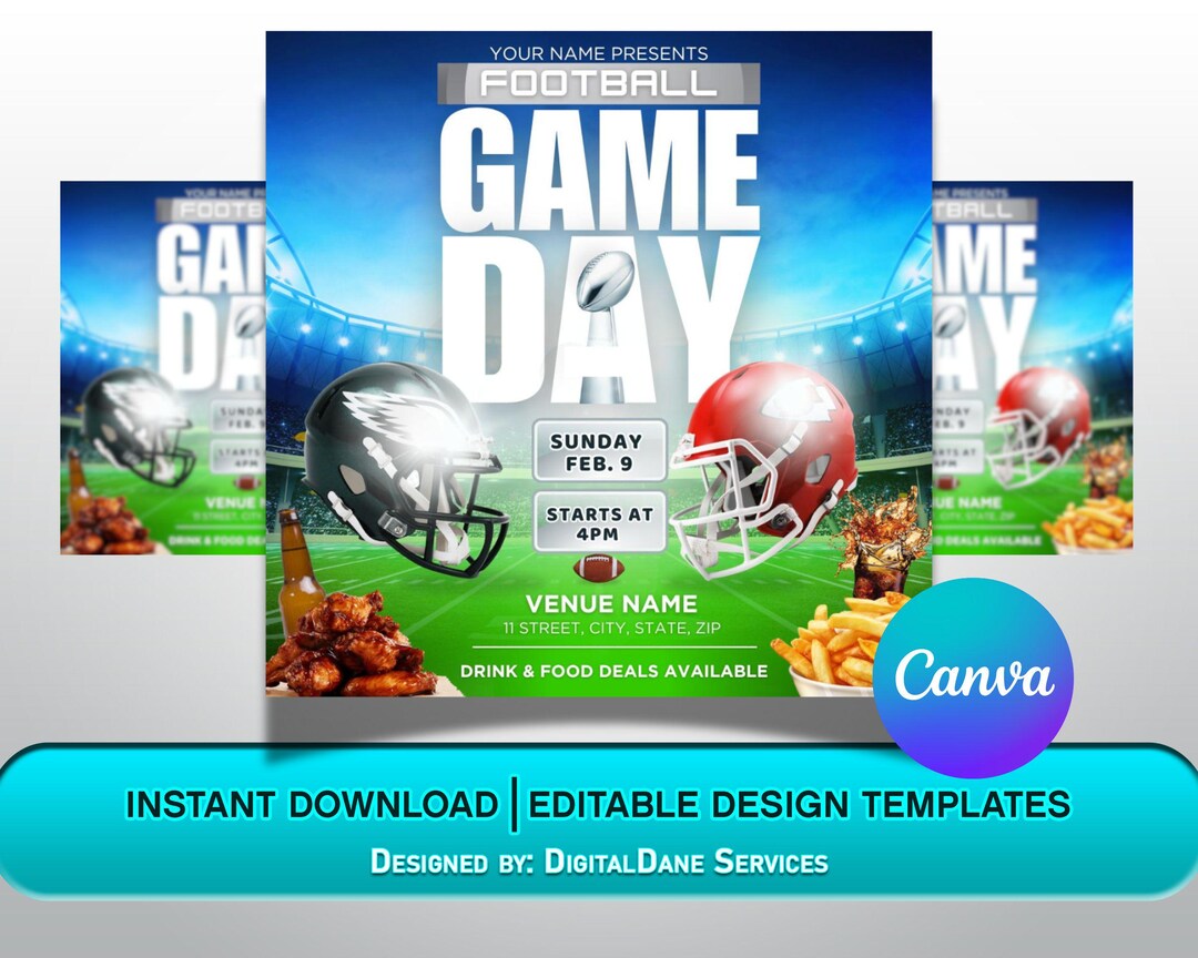 Football Game Day Flyer: Sports Bar Ad, Editable Canva Template ...