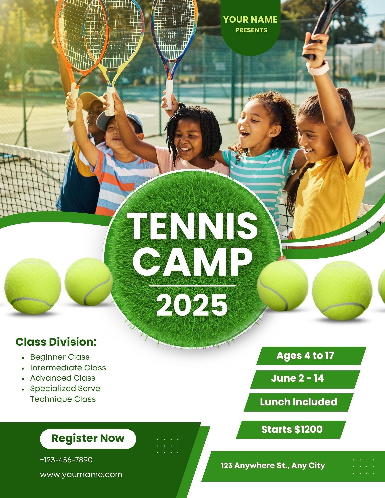 Tennis Camp Flyer / Tennis Summer Camp Poster / DIY Canva Editable ...