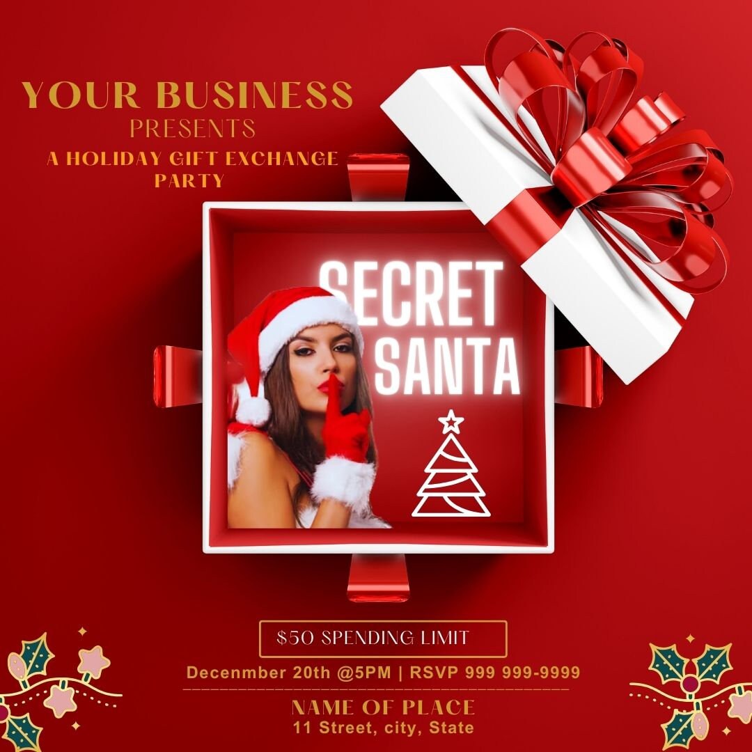 Secret Santa Party Invitation Template: Editable Christmas Flyer (canva ...