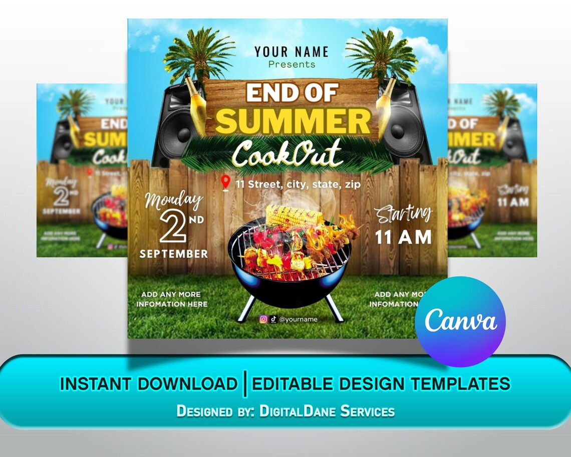 End of Summer Cookout Flyer / Summer Cookout Flyer / DIY Canva Editable ...