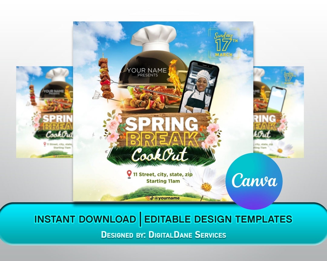 Spring Break Cookout Flyer / Cook Out Flyer / DIY Spring Break Canva ...