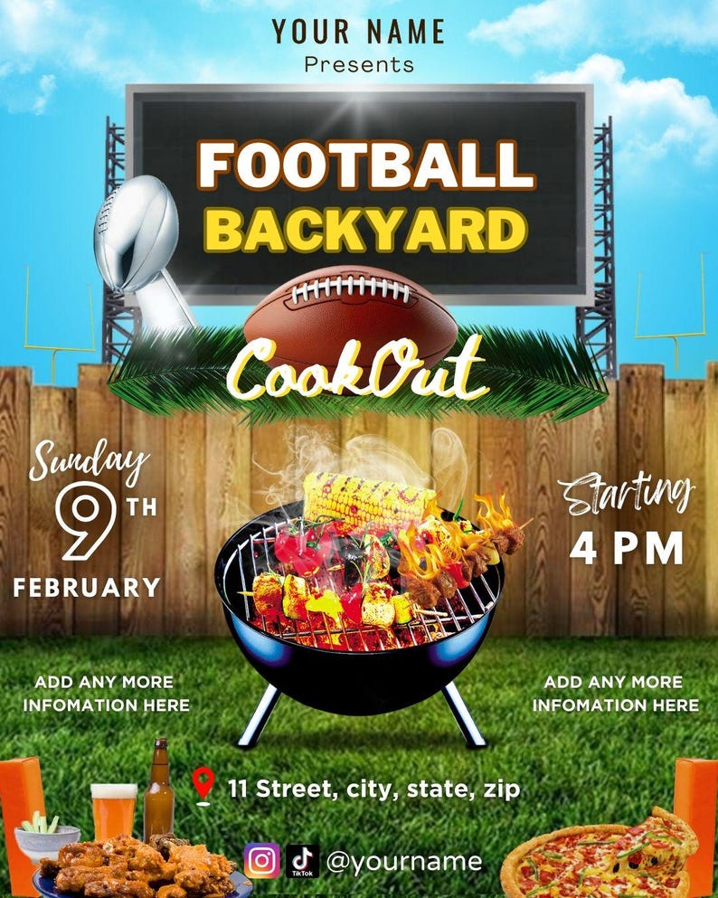 Football Cookout Flyer: DIY Editable Canva Template (1080x1350px) - Etsy