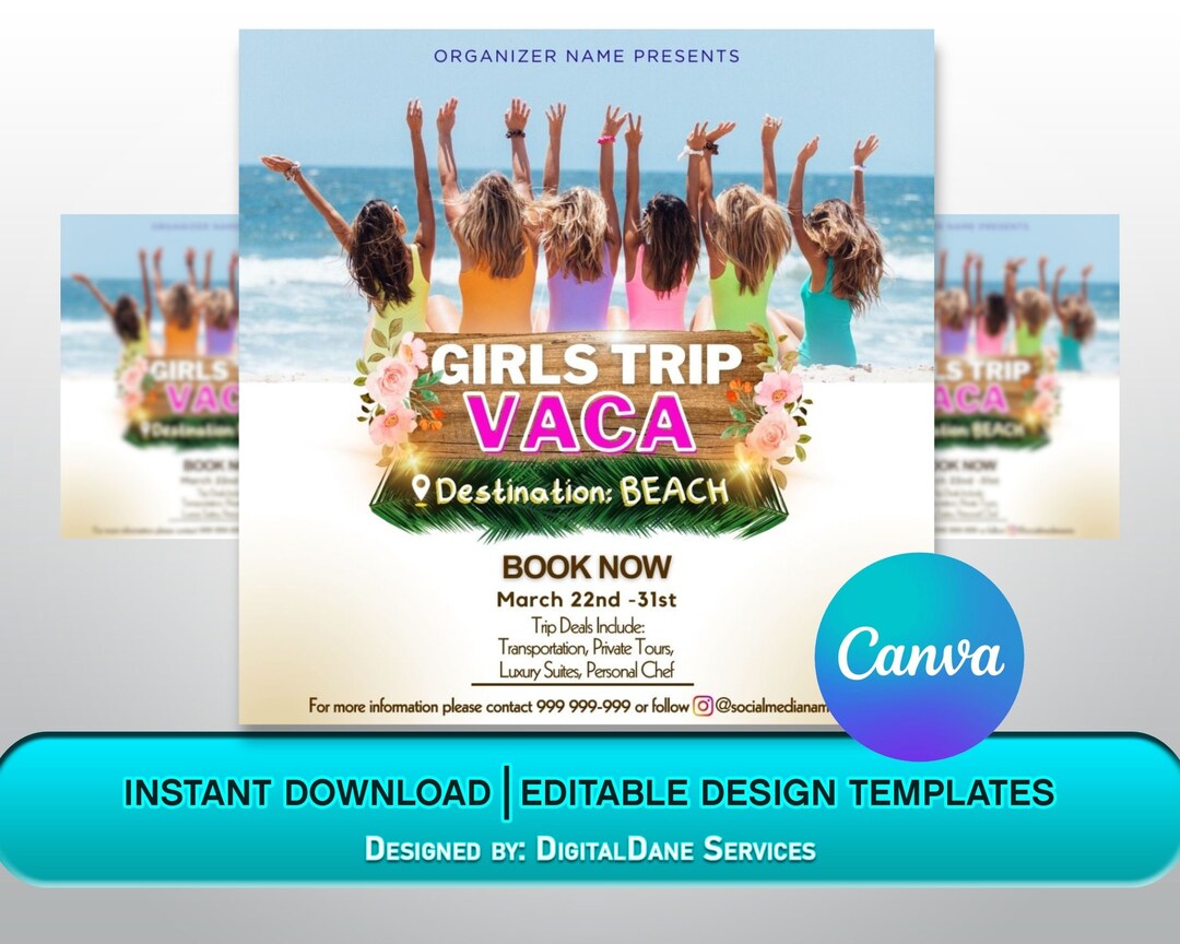 Girls Trip Vaca Flyer / Spring Booking Trip Flyer / DIY Girls Trip ...