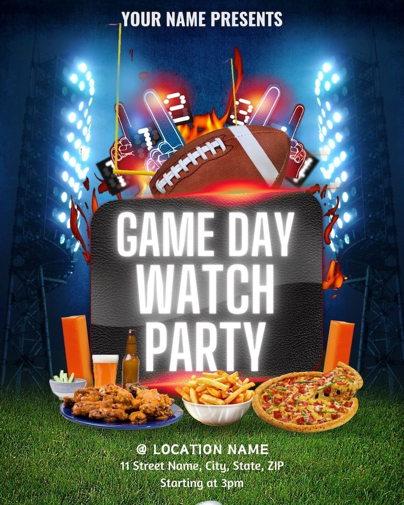Game Day Watch Party Flyer / Super Bowl Watch Party Flyer / DIY ...