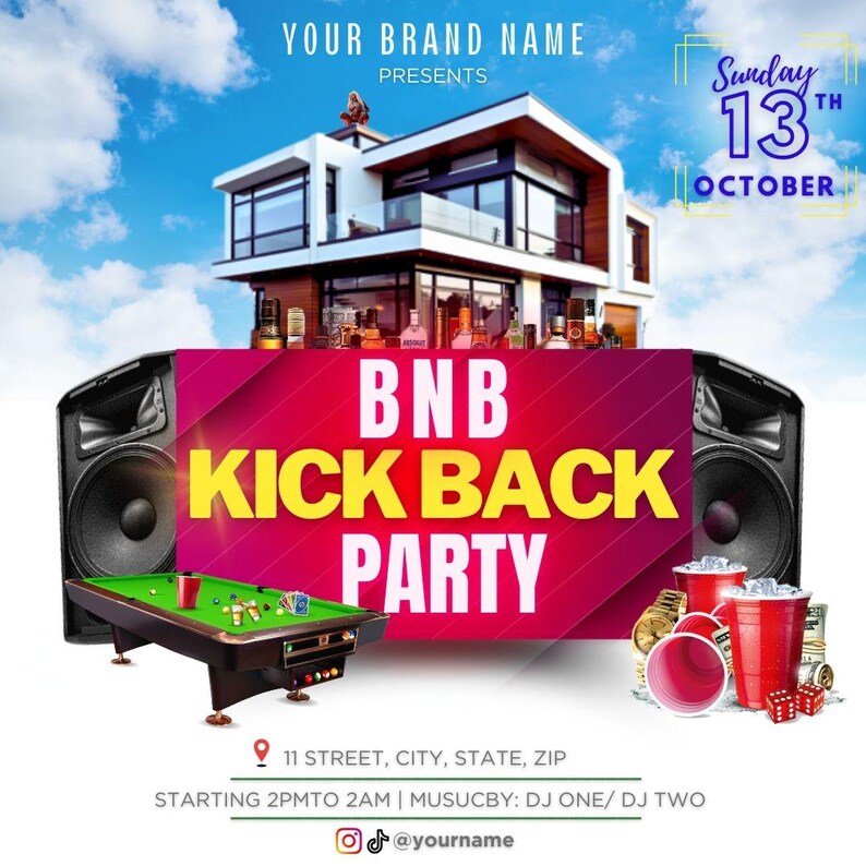 Kickback Party Flyer: DIY Canva Template (social Media Sized) - Etsy