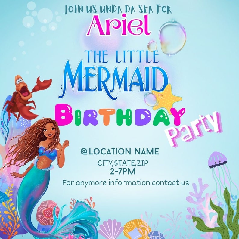 Little Mermaid Birthday Party Flyer Editable Birthday Flyer - Etsy