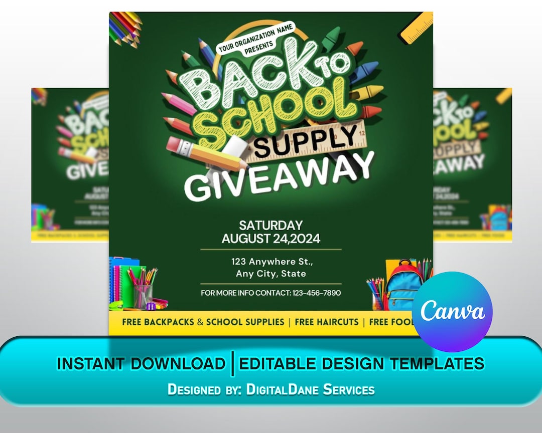 Back to School Giveaway Flyer: Editable Canva Template (1080x1080px ...