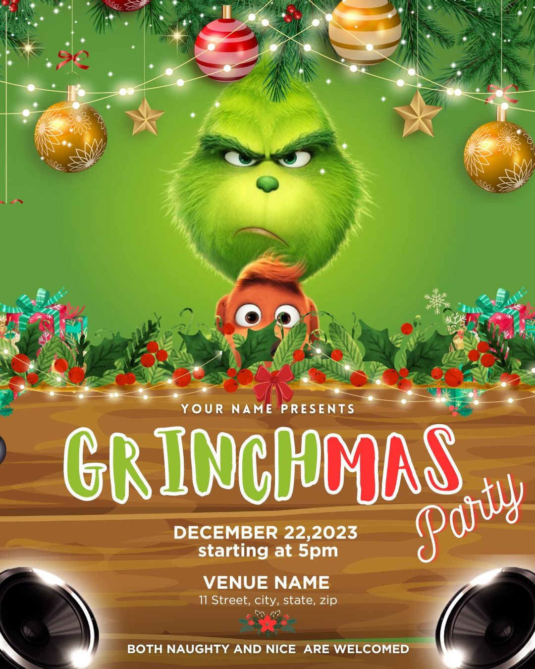 Grinchmas Party Flyer / Christmas Party Flyer / Grinch Editable Design ...