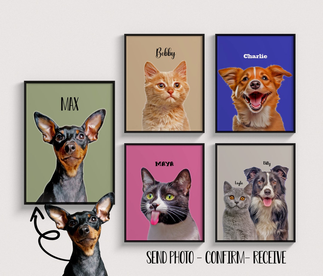 Custom Pet Portraits Using Pet Photo, Personalized Dog and Cat Art, Pet ...
