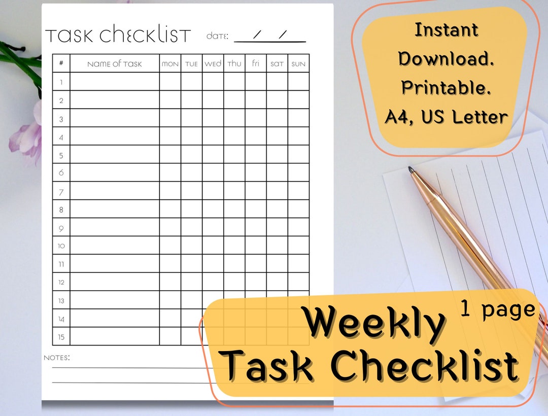 Printable Weekly Task Checklist Task List Instant Download. - Etsy