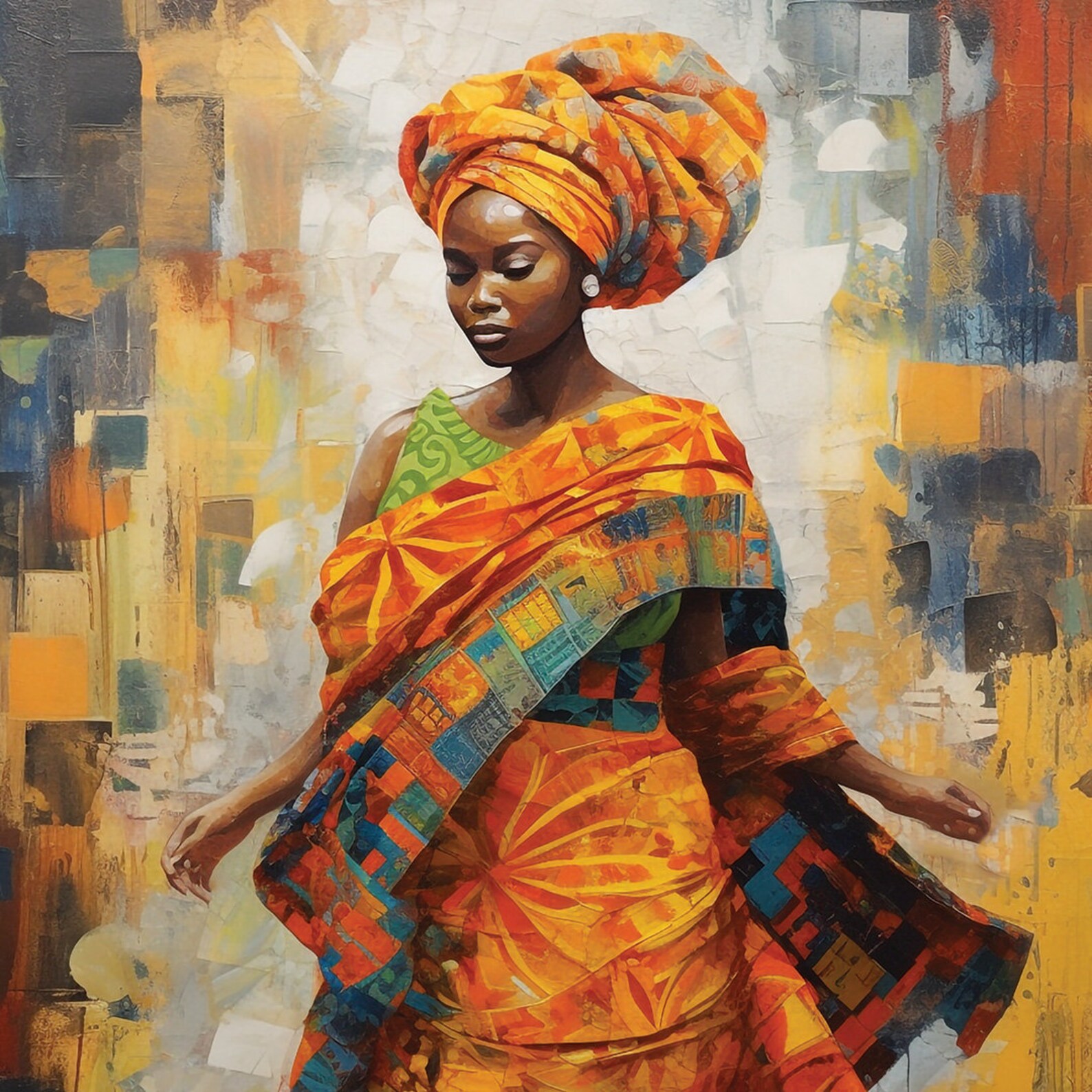 African Woman in Colorful Dress, African Inspired Art, Colorful ...