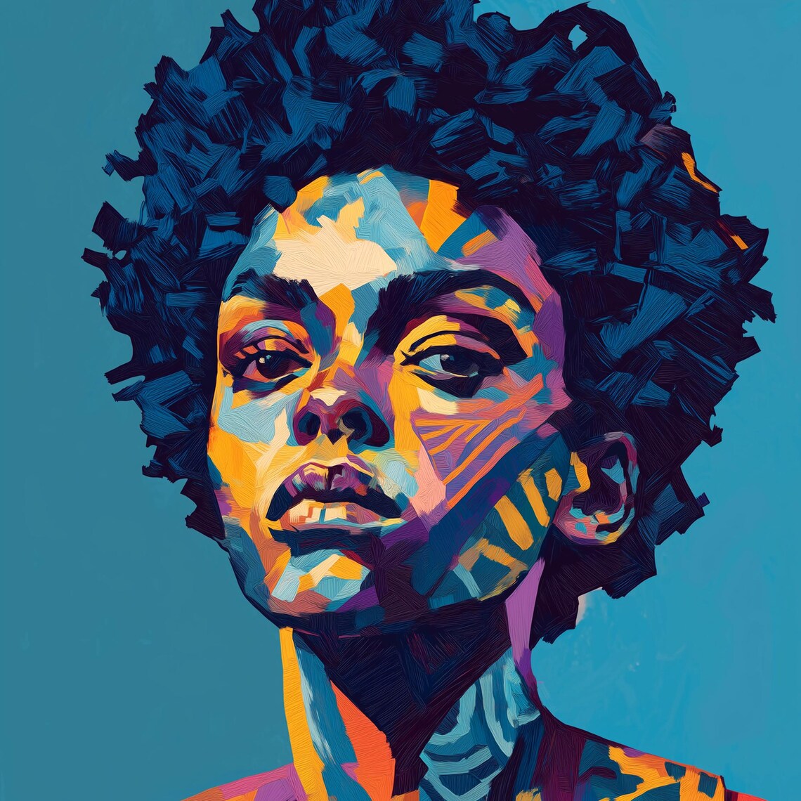 Printable Afrocentric Portrait in Bold Colors | Contemporary Wall Art ...