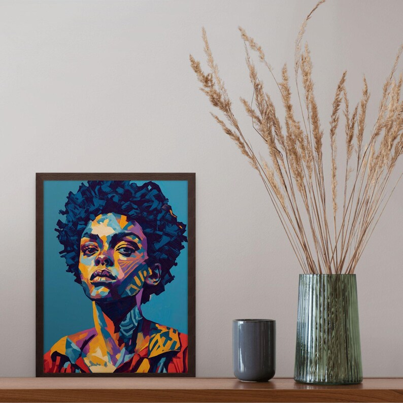 Printable Afrocentric Portrait in Bold Colors | Contemporary Wall Art ...