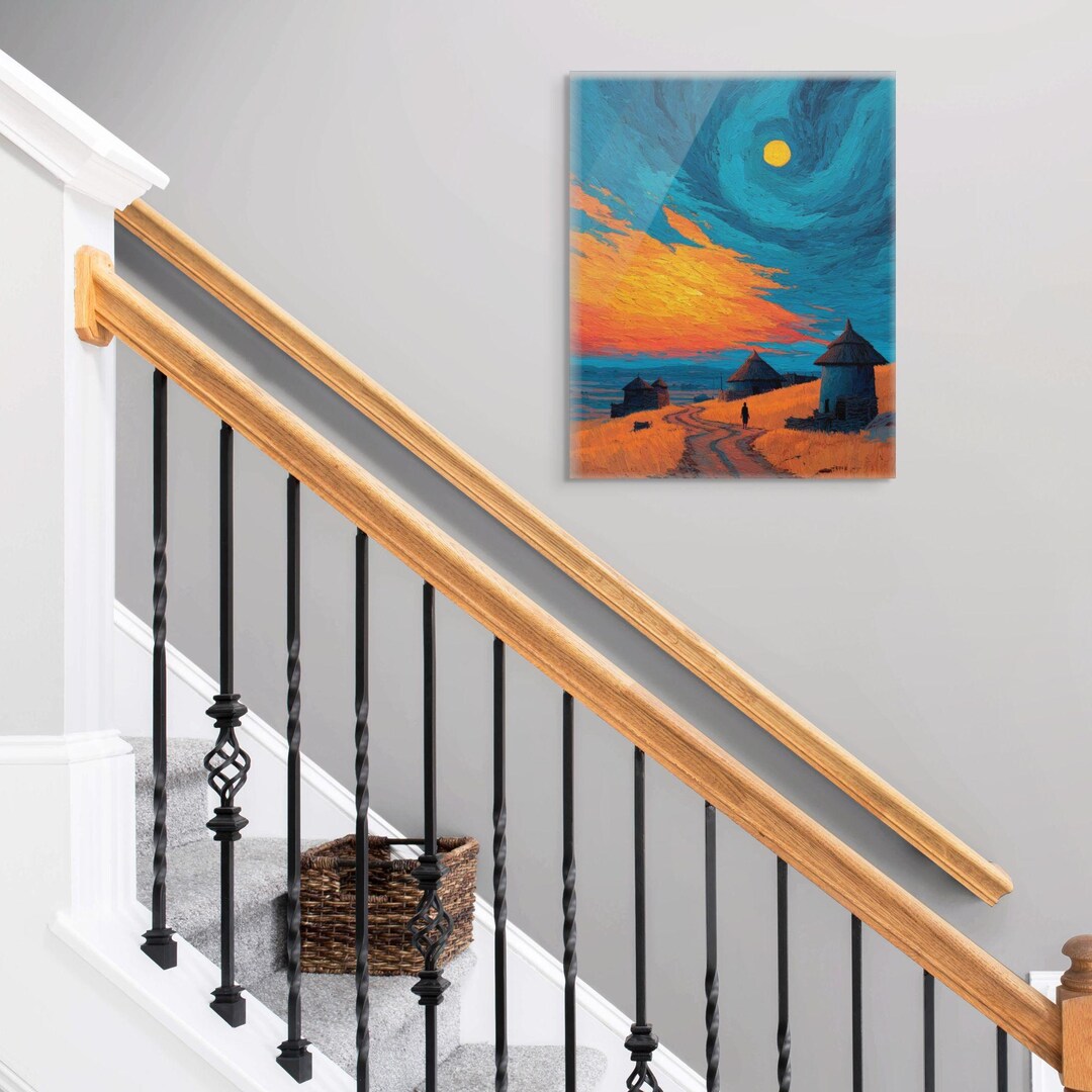 African Dawn Village Sunrise Art | Vibrant Blue Orange Landscape ...