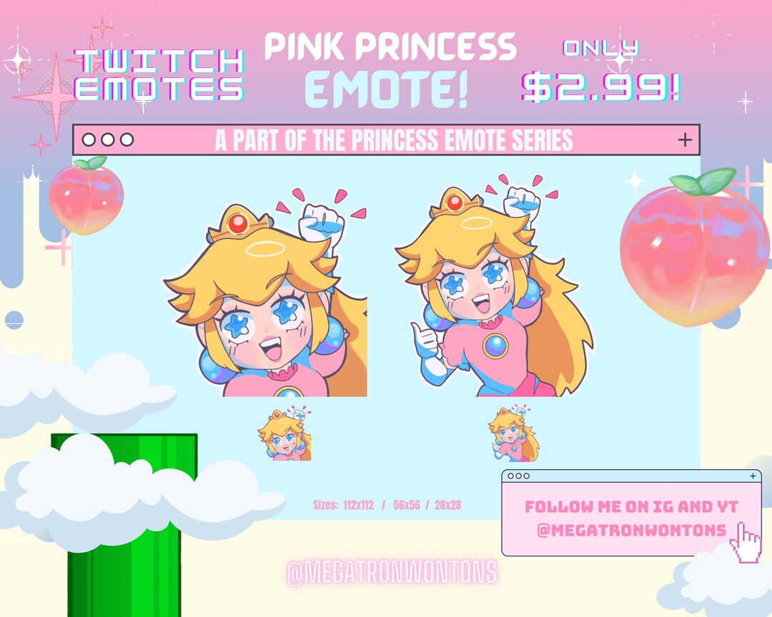 Kawaii Pink Princess Emote Twitch Discord Peach Color Streaming Chat ...