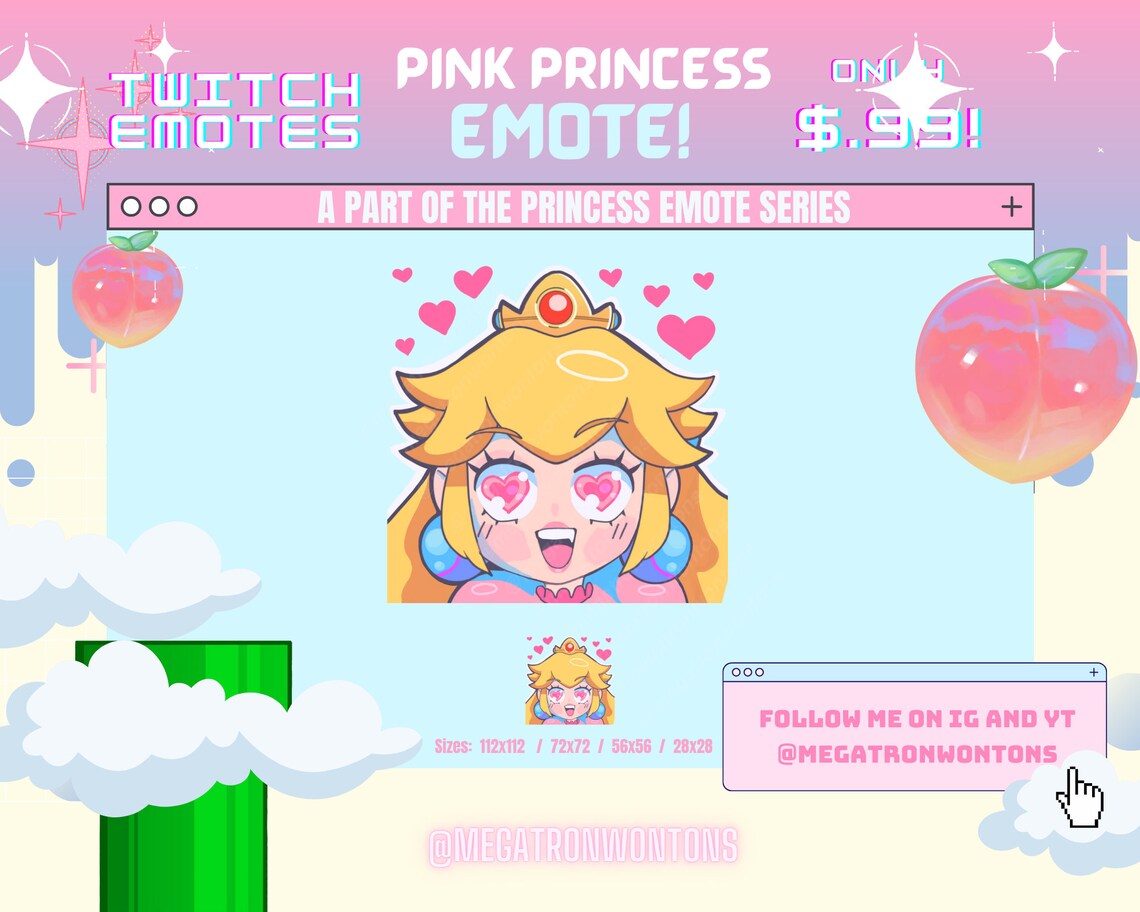 Kawaii Pink Princess Emote Peach Color Discord Twitch Stickers Gaming ...