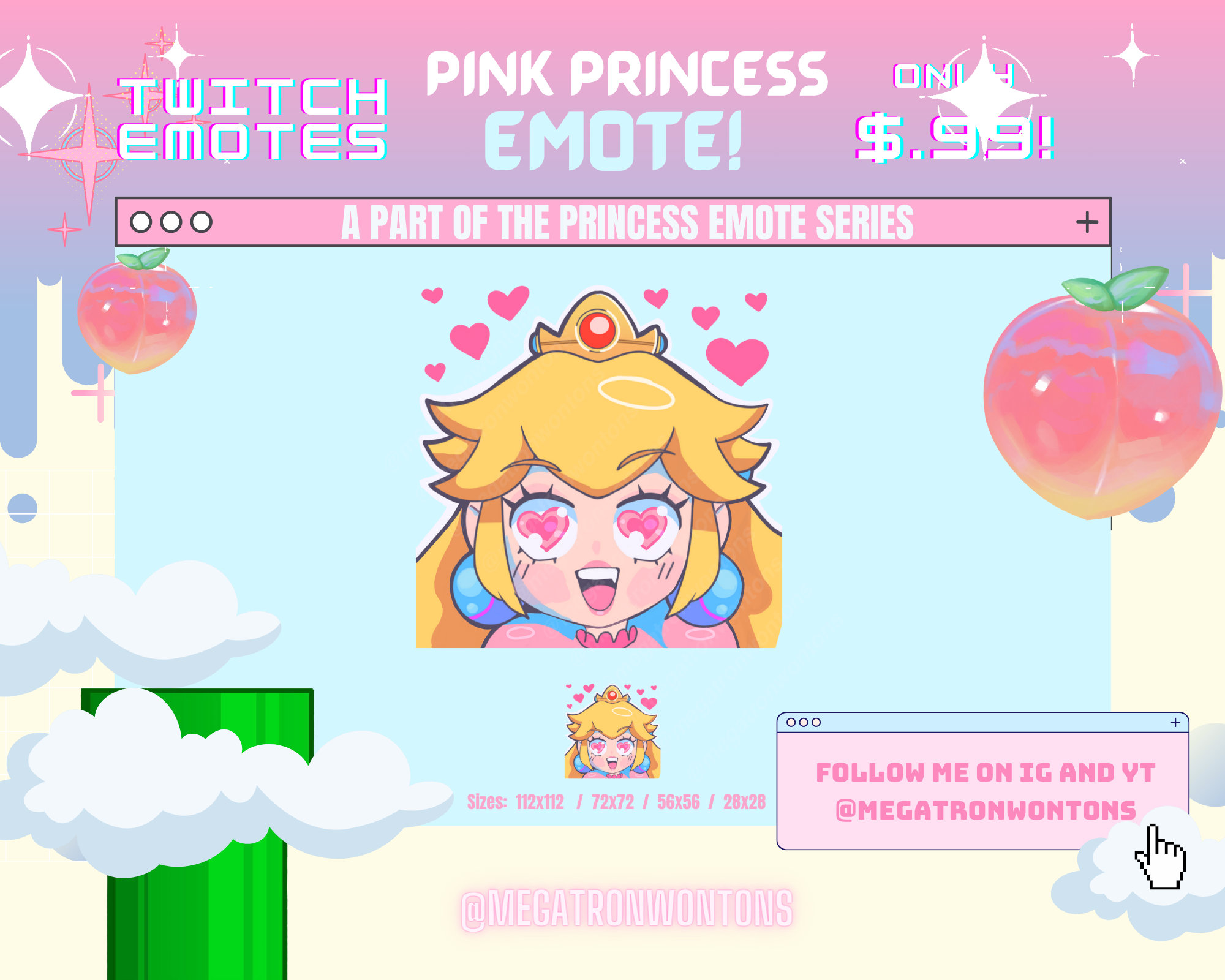 Kawaii Pink Princess Emote Peach Color Discord Twitch Stickers Gaming ...