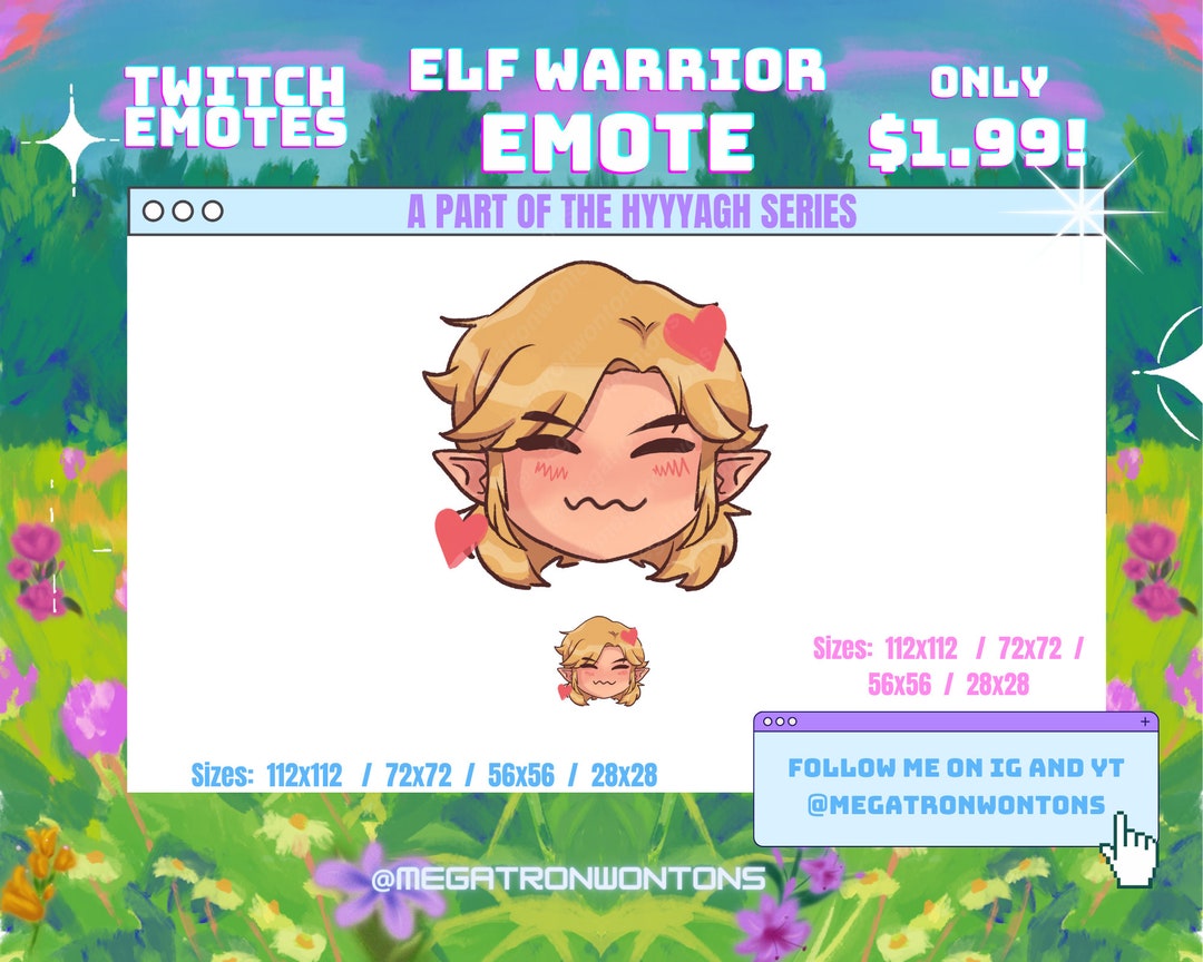 Kawaii Elf Warrior With Hearts Emote for Streaming Twitch Discord ...