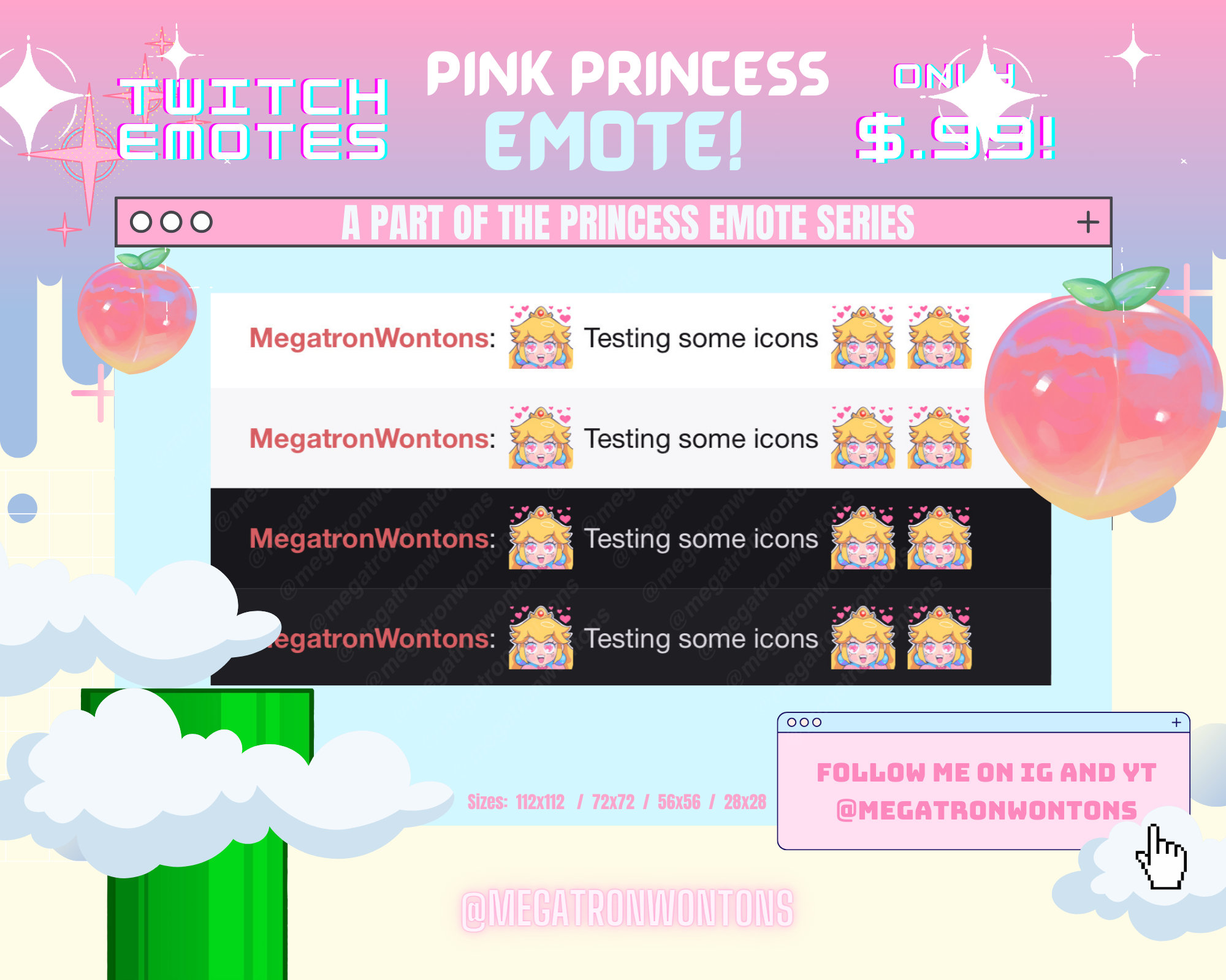 Kawaii Pink Princess Emote Peach Color Discord Twitch Stickers Gaming ...