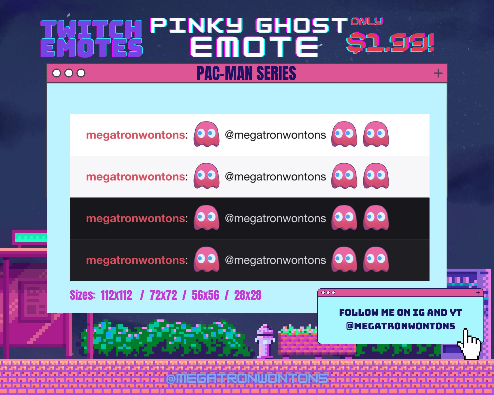 PAC-MAN Pinky Ghost Kawaii Retro Twitch Discord Emote - Etsy