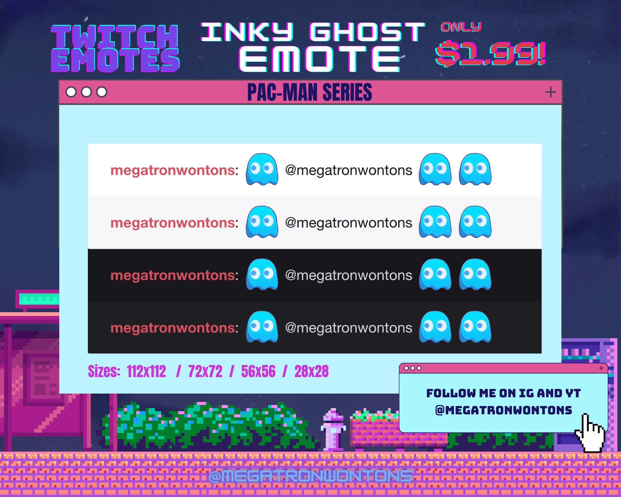 PAC-MAN Inky Ghost Kawaii Retro Twitch Discord Emote - Etsy