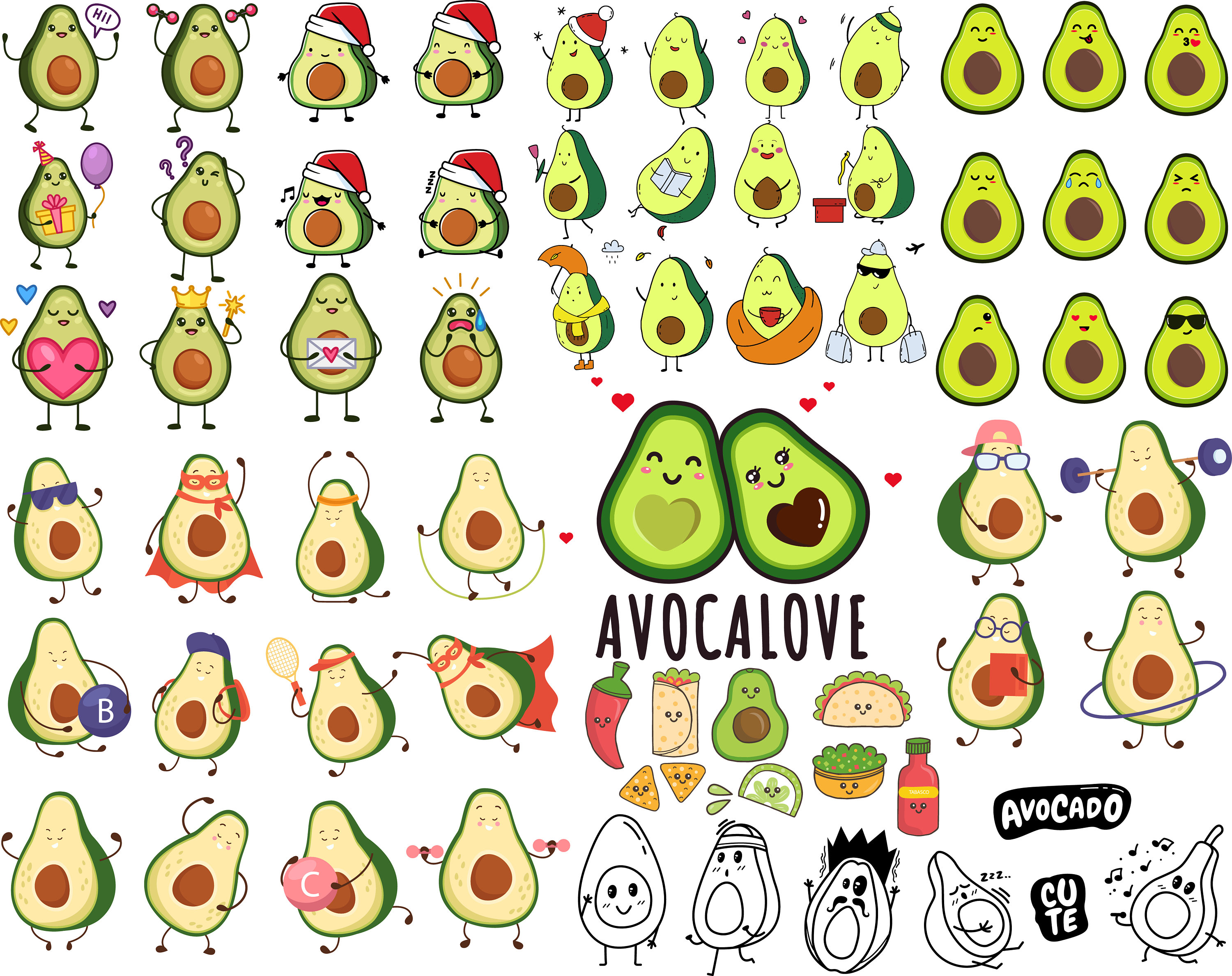 Cute Avocado Svg Bundle, Avocado Svg, Happy Avocado,avocado Clipart ...