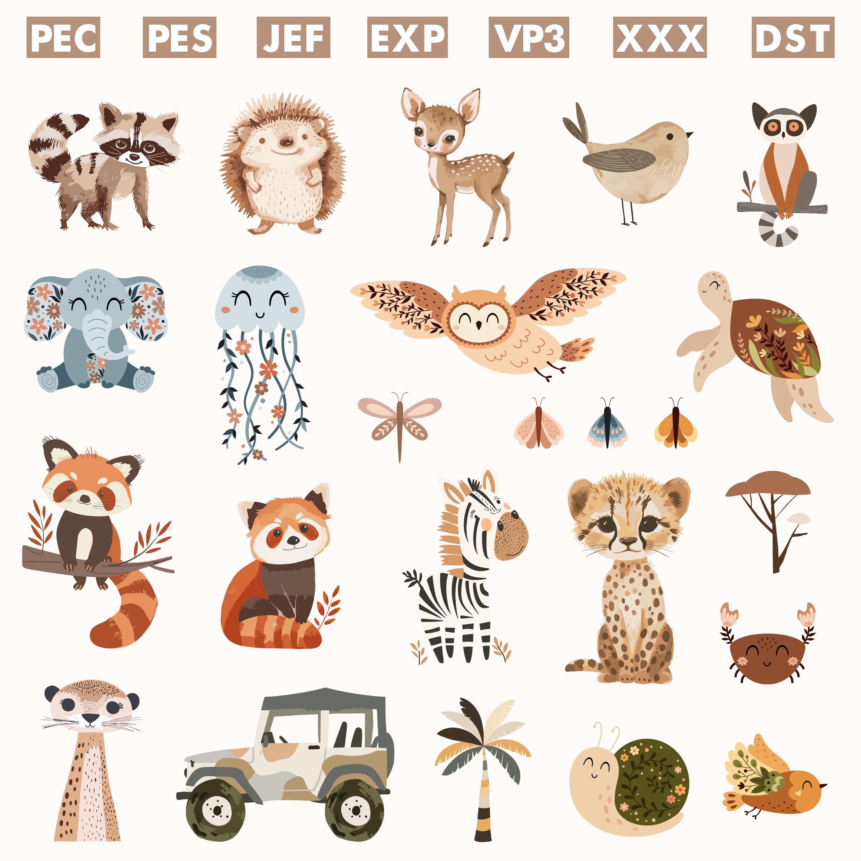 Animals Machine Embroidery Designs, 30 Safari Animals Embroidery, Cute ...