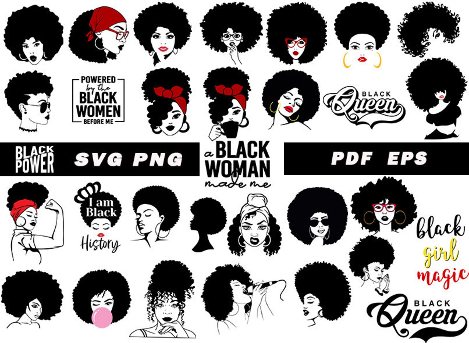Afro Woman SVG Bundle, Afro Queen Svg, African American Svg, Black ...