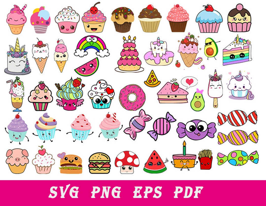 Kawaii Food SVG, Kawaii Svg Bundle, Kawai Food, Kawai Sweet Face Svg ...