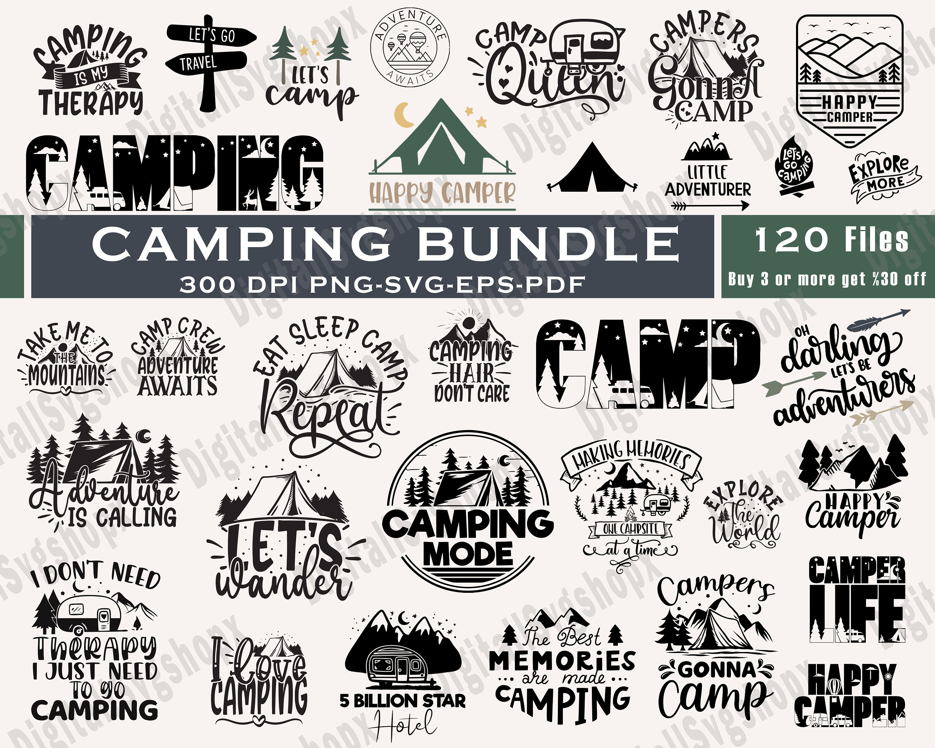 Big Camping Bundle Svg, Camp Life Svg, Campfire Svg, Campground Svg ...