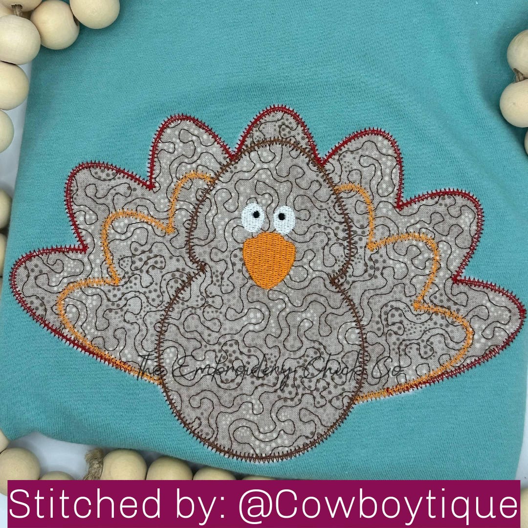 Quilted Turkey Applique: Zigzag Border Embroidery Design (digital ...