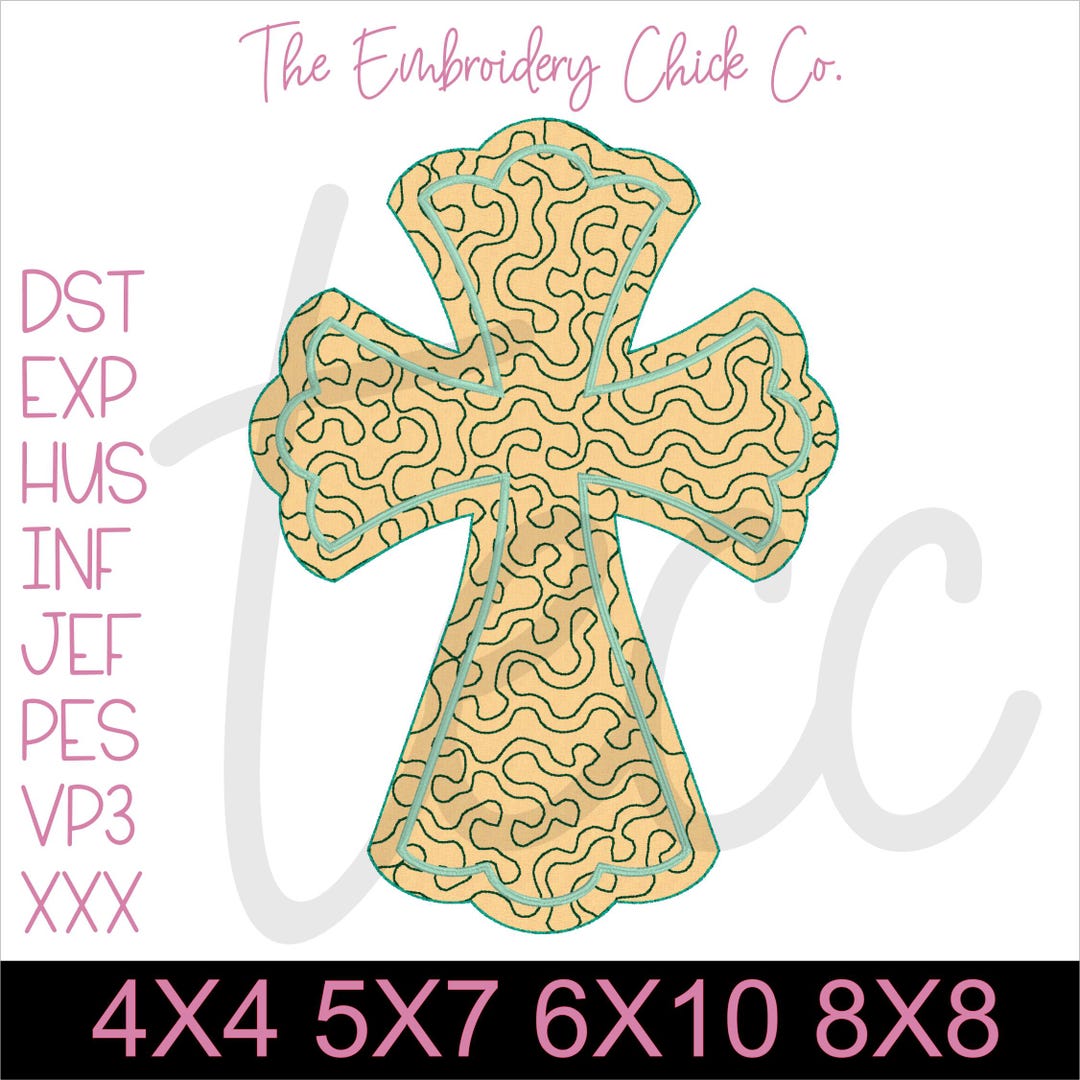 Quilted Ruffle Cross With Vintage Border Applique - Machine Embroidery ...