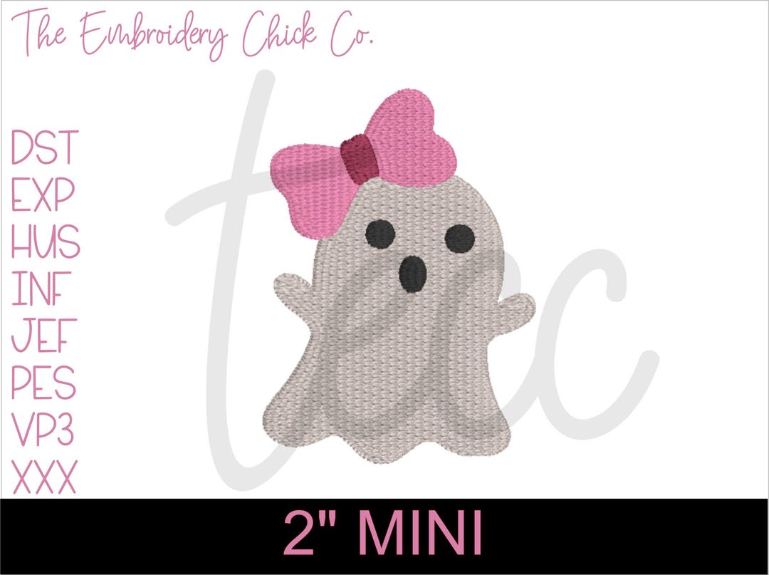 Girly Ghost Solid Fill 2" Mini - Embroidery Design Halloween Kid Design ...
