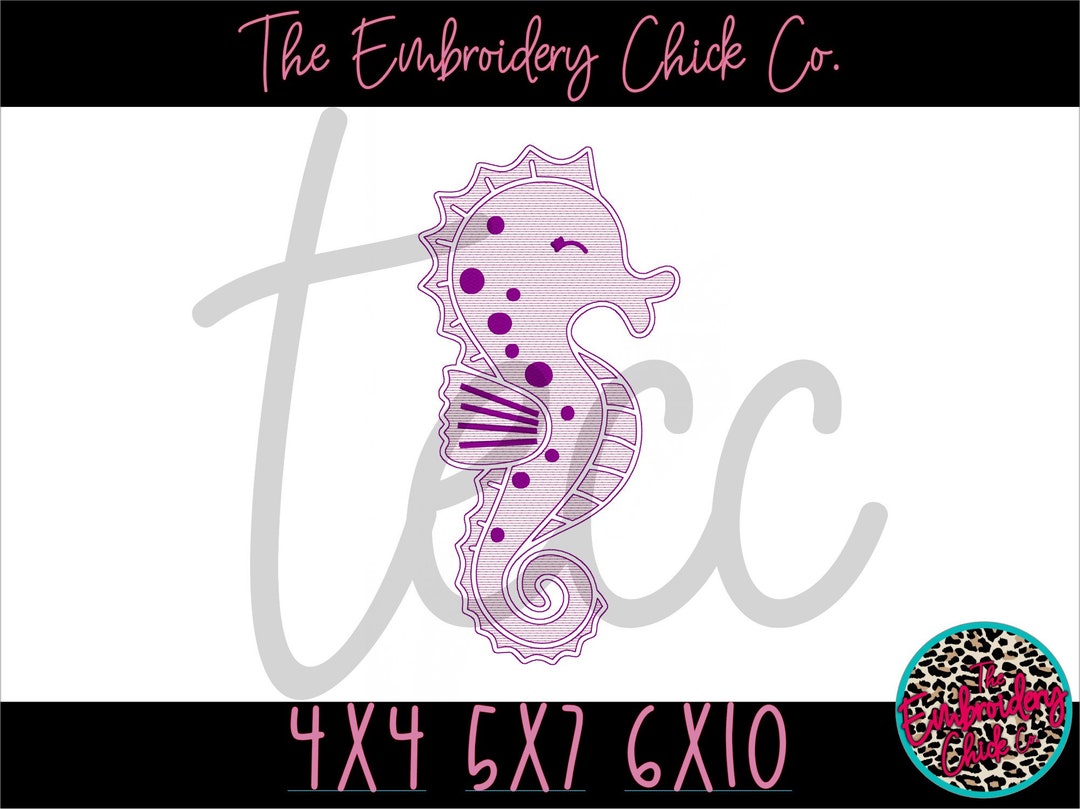 Sea Horse Eye Shut Sketch - Embroidery Design 4x4 5x7 6x10 Sealife Kid ...