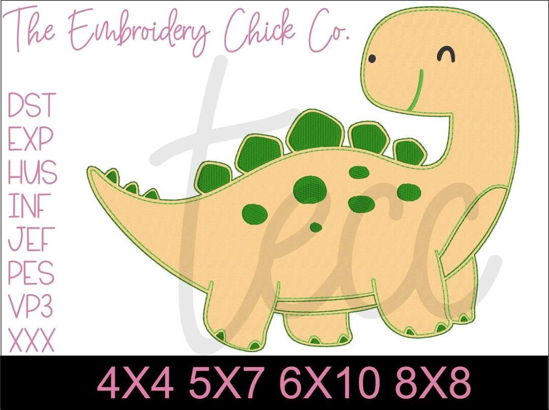 Brontosaurus Vintage Bean Stitch Applique: Dinosaur Machine Embroidery ...
